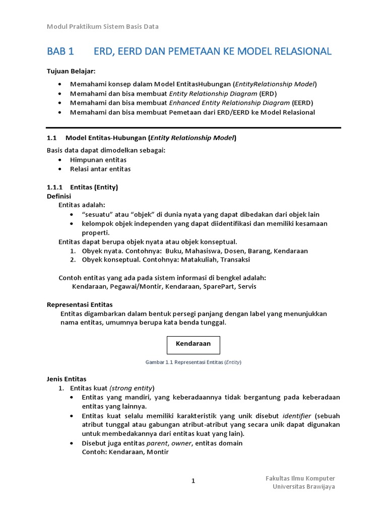 BAB 1 - ERD, EERD Dan Pemetaan Ke Model Relasional | PDF