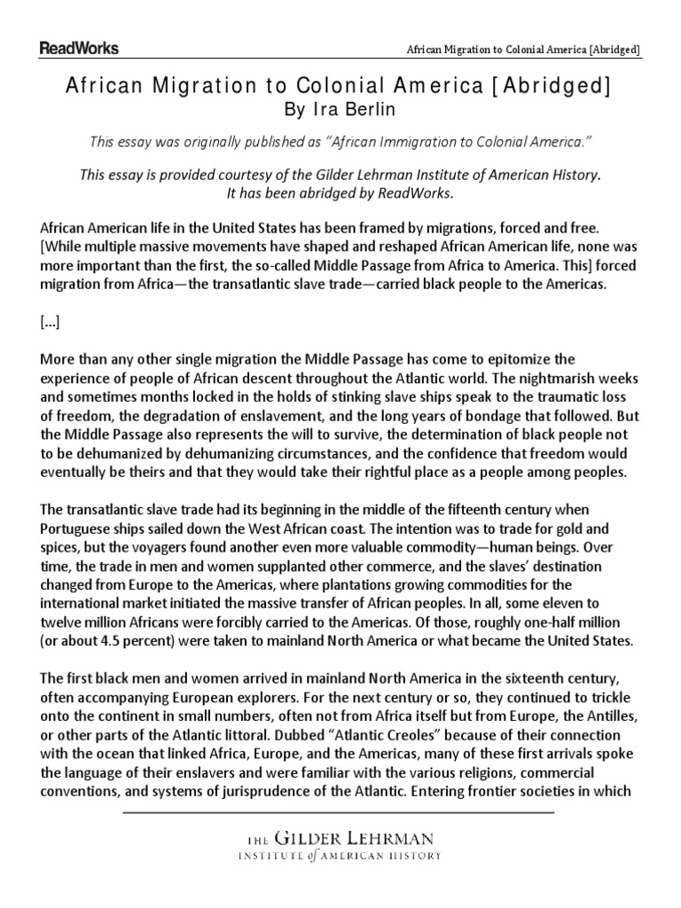 African Migration to Colonial America | PDF | Atlantic Slave Trade ...
