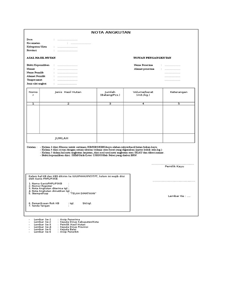 Format Nota Angkutan JATI | PDF