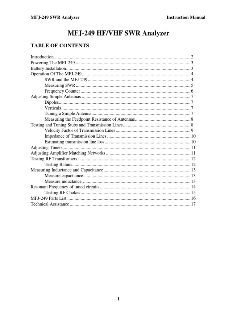 MFJ 249 Manual | PDF | Antenna (Radio) | Series And Parallel Circuits