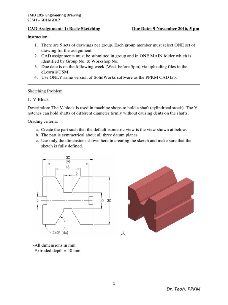 CAD Assignment: Basic Sketching Guide | PDF | Computer Aided Design ...