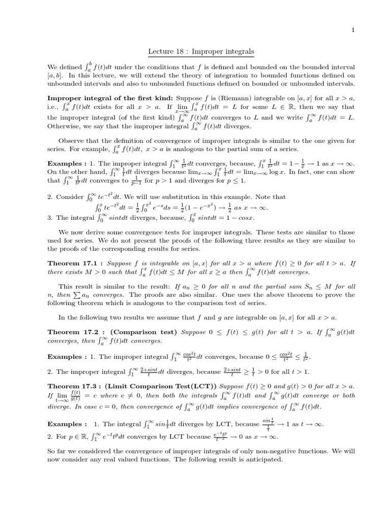 Improper Integrals | Download Free PDF | Series (Mathematics) | Integral