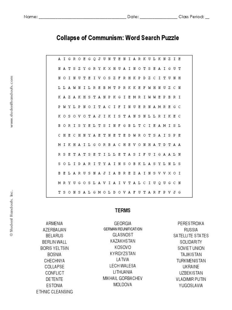 9 Collapse of Communism Word Search | PDF | Revolutions Of 1989 ...