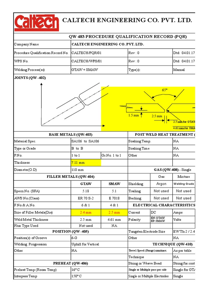 QW 483 - PQR (Gtaw+smaw) 04.01.17 | PDF | Welding | Construction