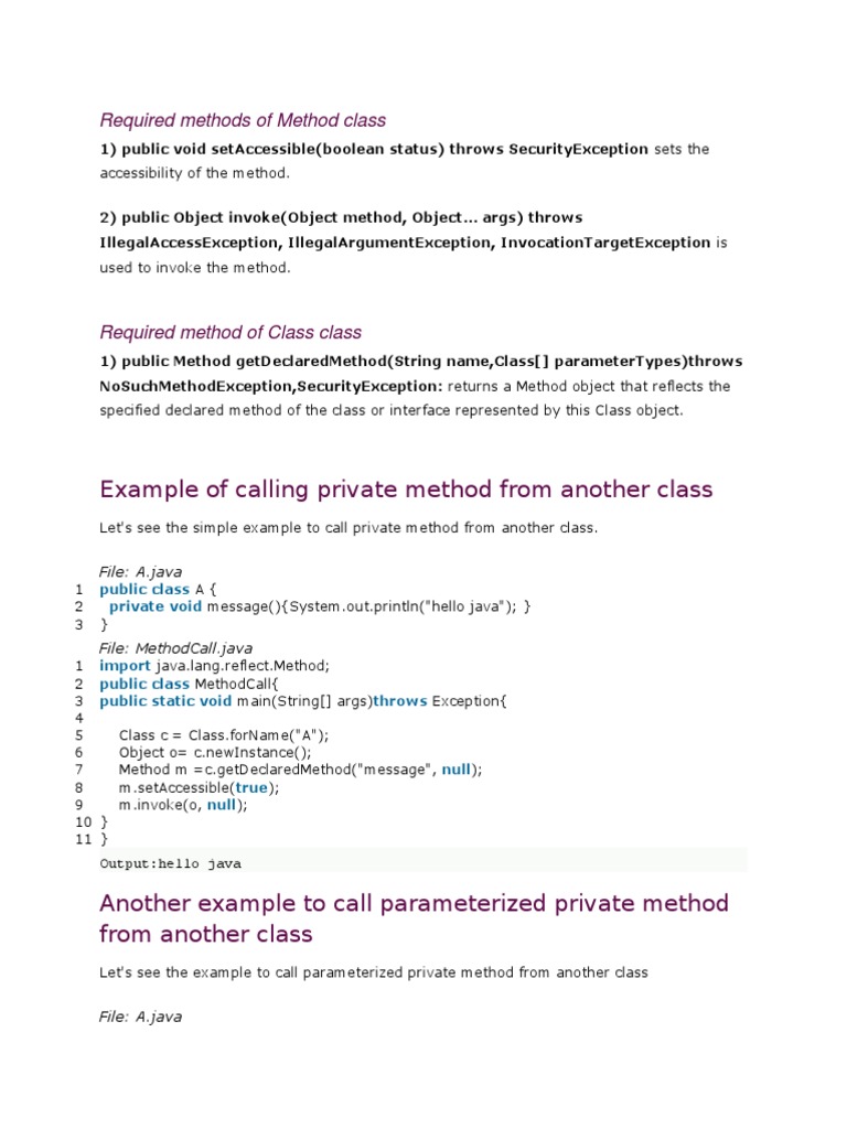 Example of Calling Private Method From Another Class | PDF ...