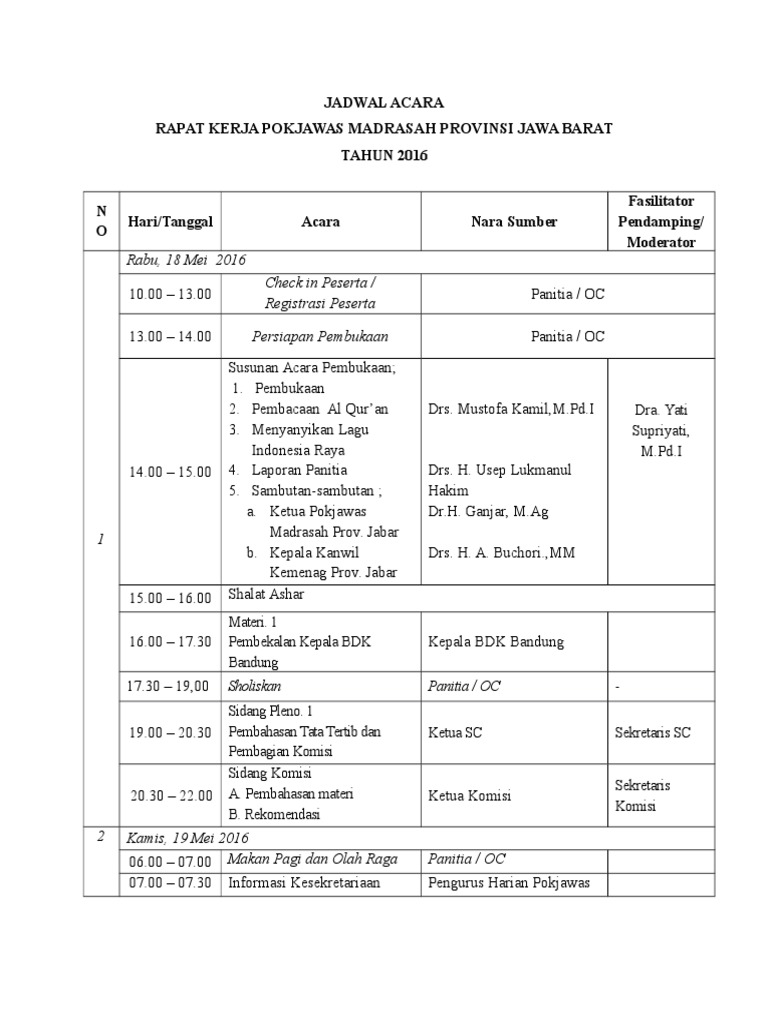 Jadwal Acara Raker | PDF