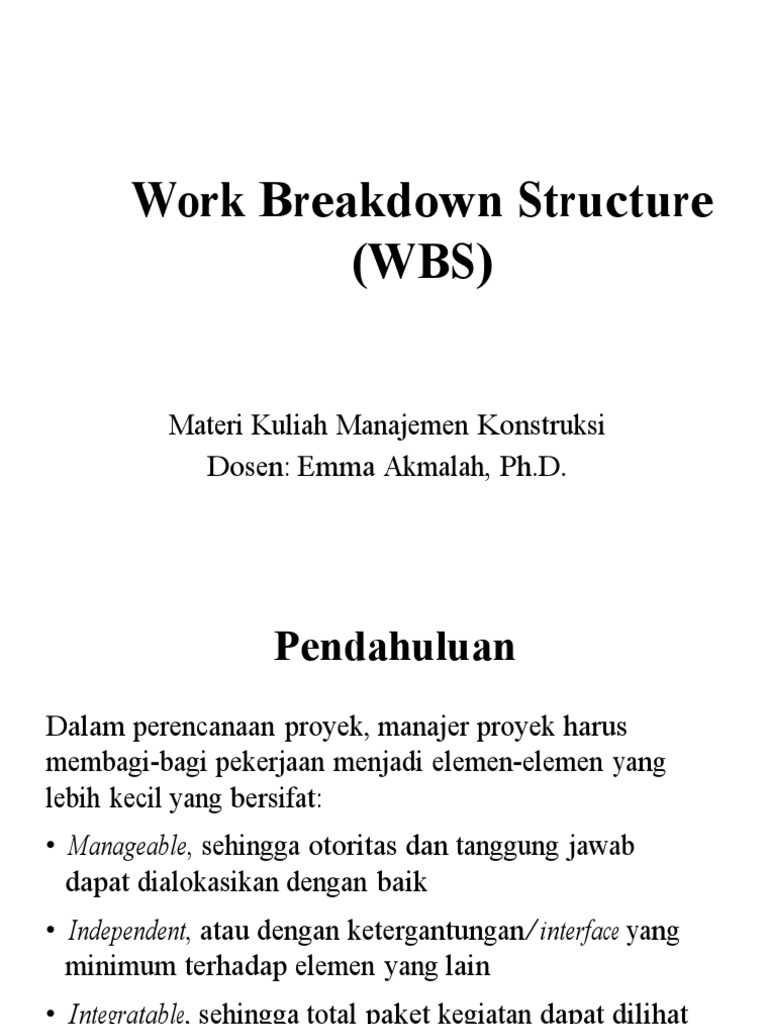 Work Breakdown Structure (WBS) : Materi Kuliah Manajemen Konstruksi ...
