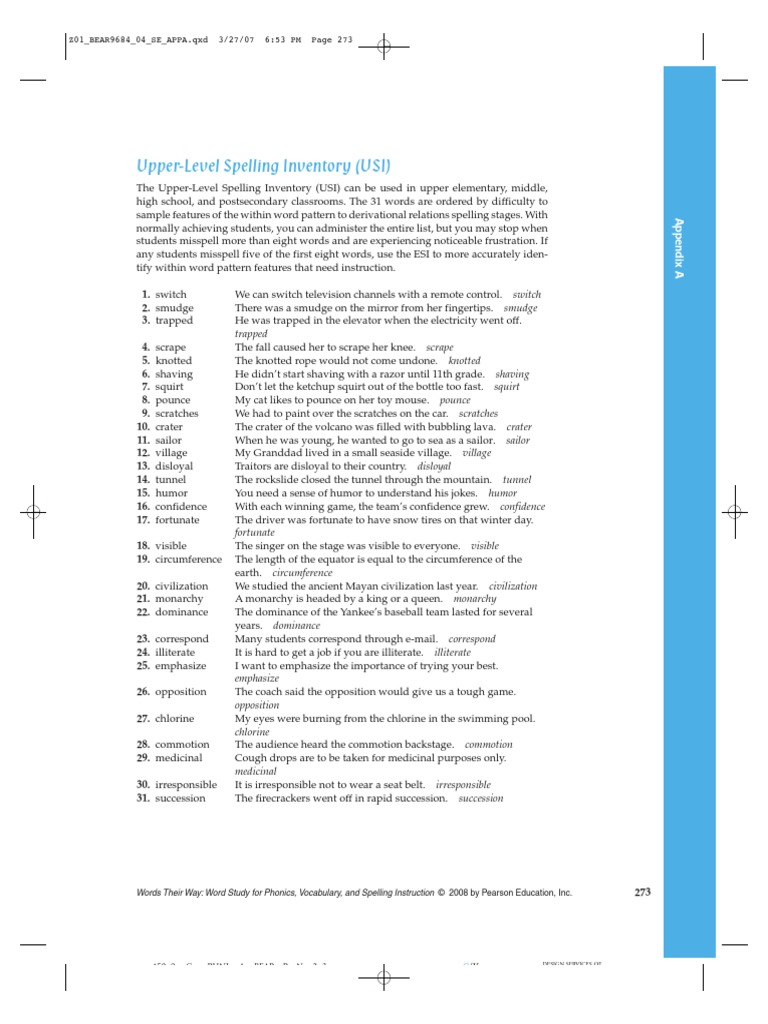 Spelling Upper Inventory | PDF