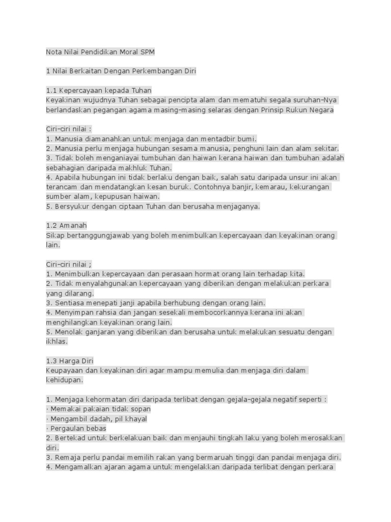 Nilai Pendidikan Moral SPM | PDF