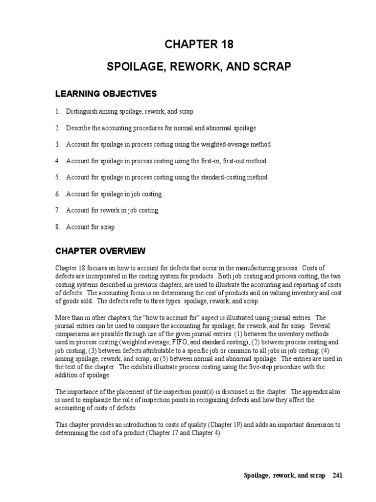 Spoilage, Rework, and Scrap: Learning Objectives | PDF | Inventory ...