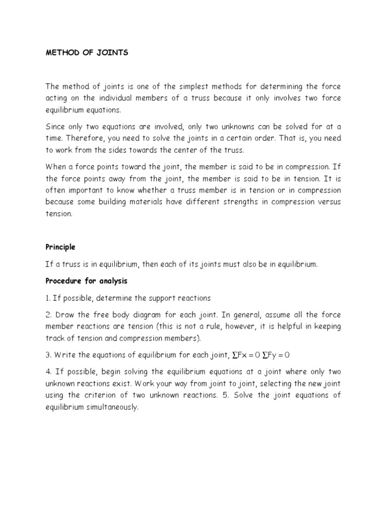 Methods of Joints & Sections | PDF | Truss | Chemical Equilibrium