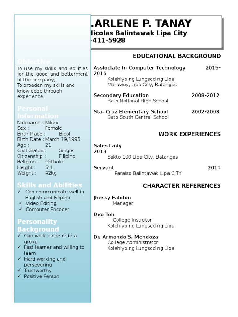 Resume of Arlene P. Tanay | PDF