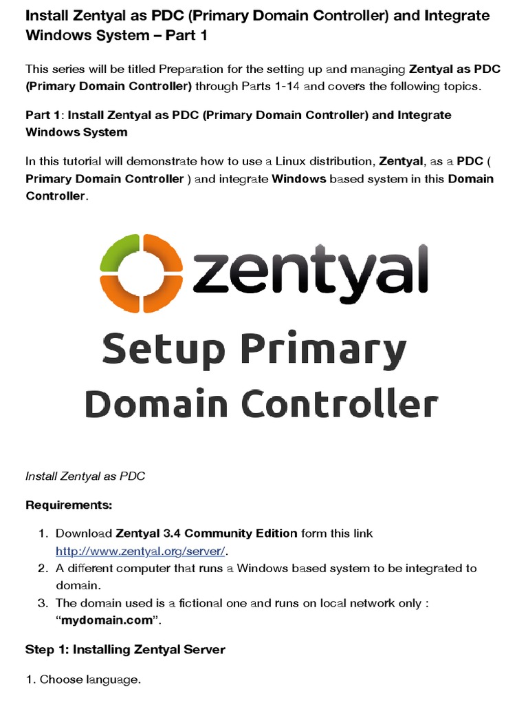 Install Zentyal As PDC (Primary Domain Controller) and Integrate ...
