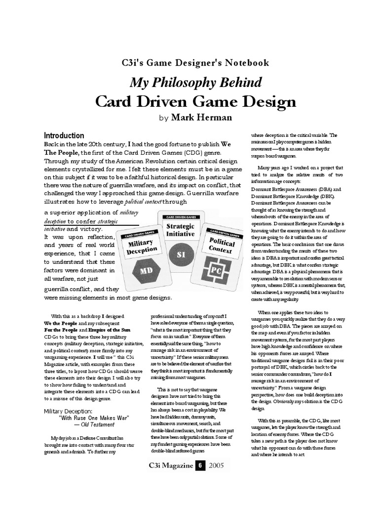My Philosophy Behind Card Driven Game Design PDF | PDF | Game Design ...