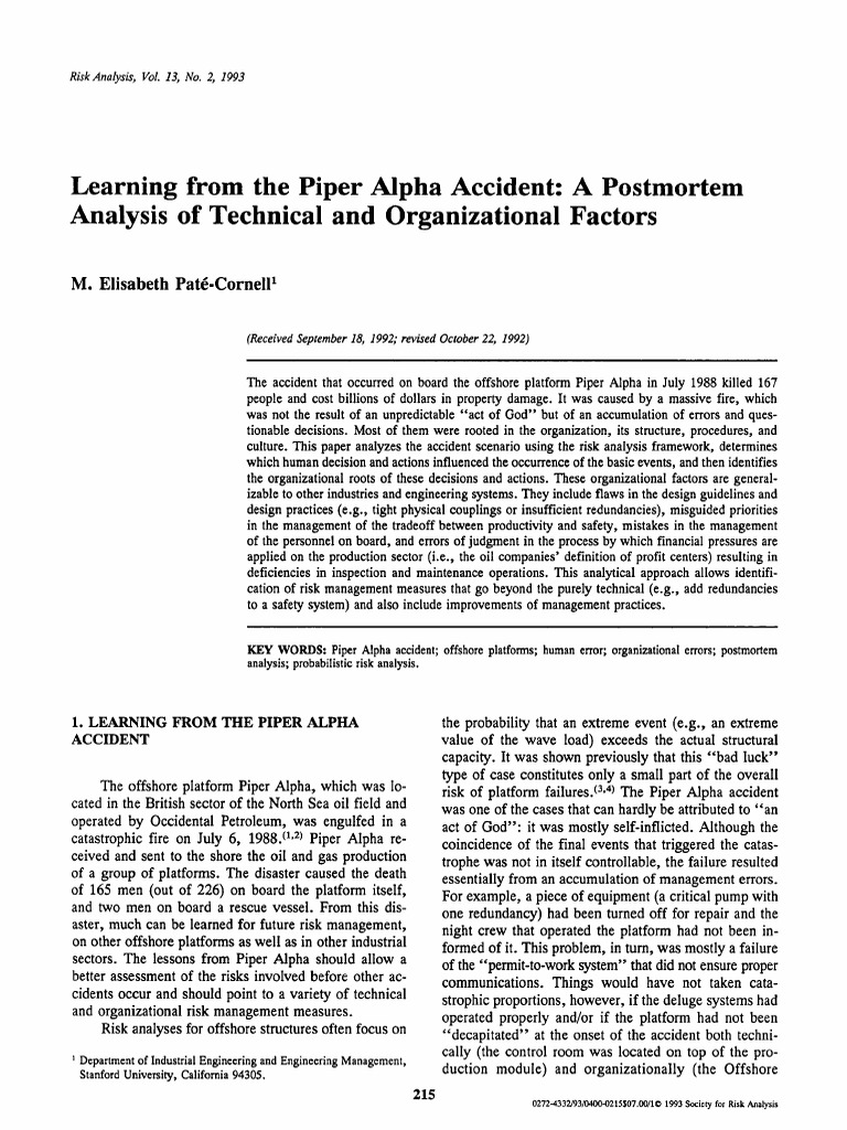 Learning From The Piper Alpha Accident PDF | PDF | Risk Management | Risk