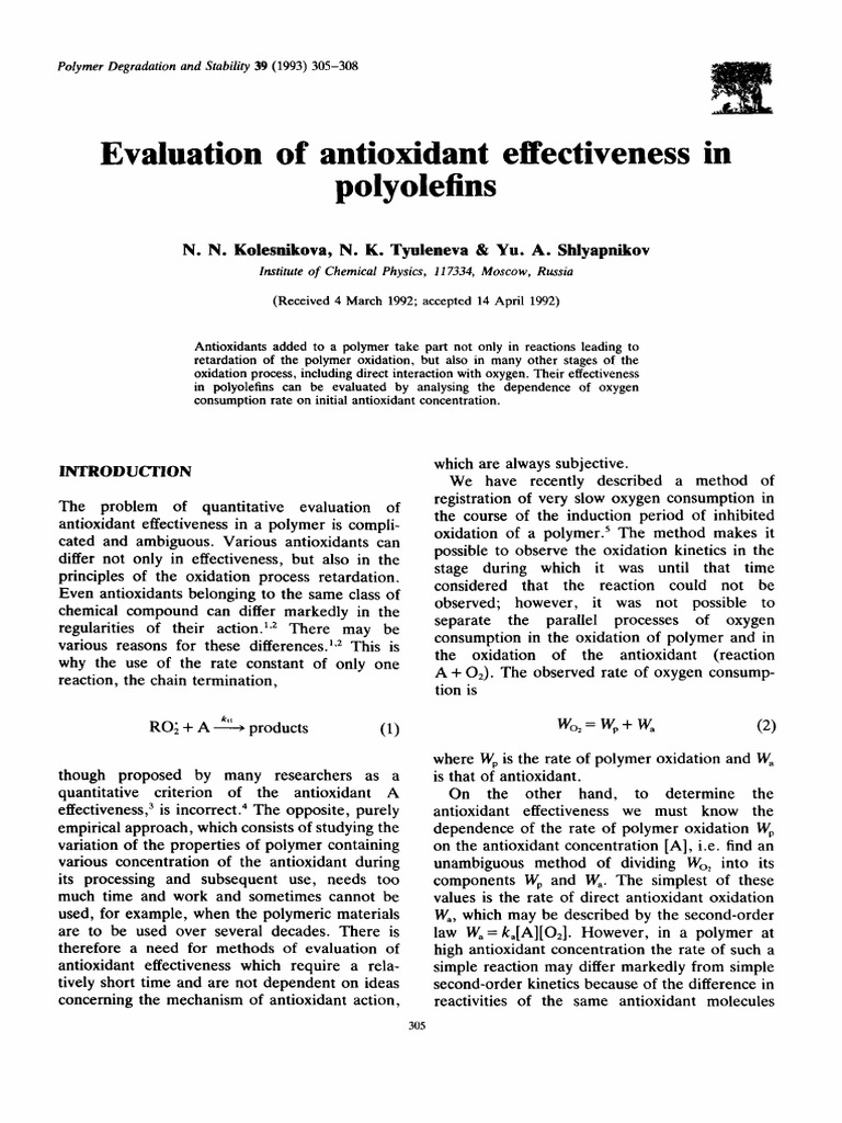 Evaluation of Antioxidant Effectiveness in Polyolefins 1993 Polymer ...