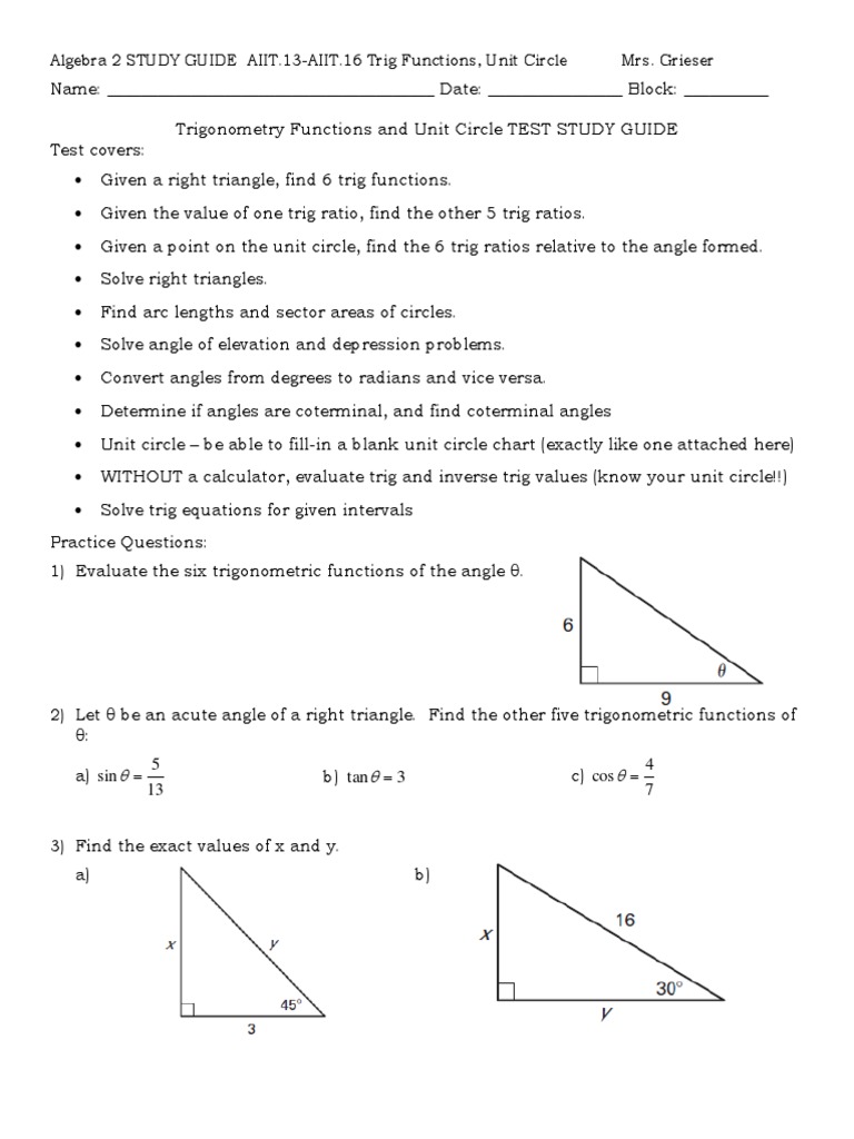 Alg 2 Aiit.13 Aiit.14 Aiit.15 Aiit.16 Trig Test 1 Unit Circle Mostly ...