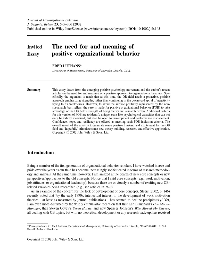 Luthans-2002-Journal of Organizational Behavior | PDF | Positive ...