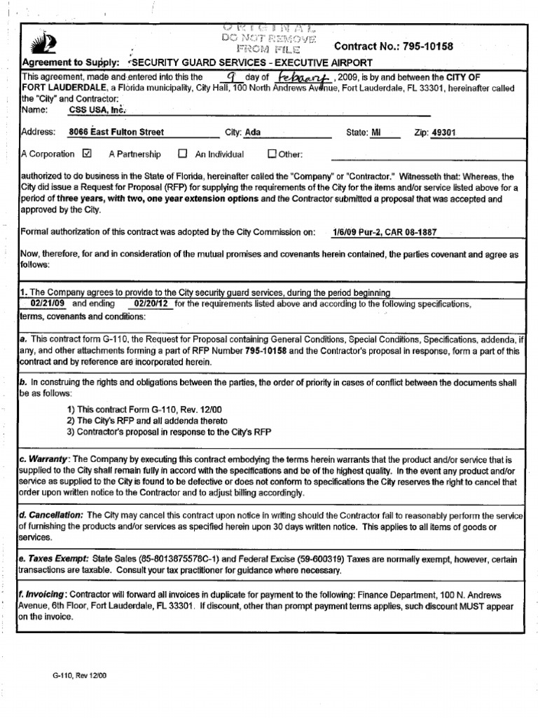 CSS Security Guard Services 10158 REV | PDF