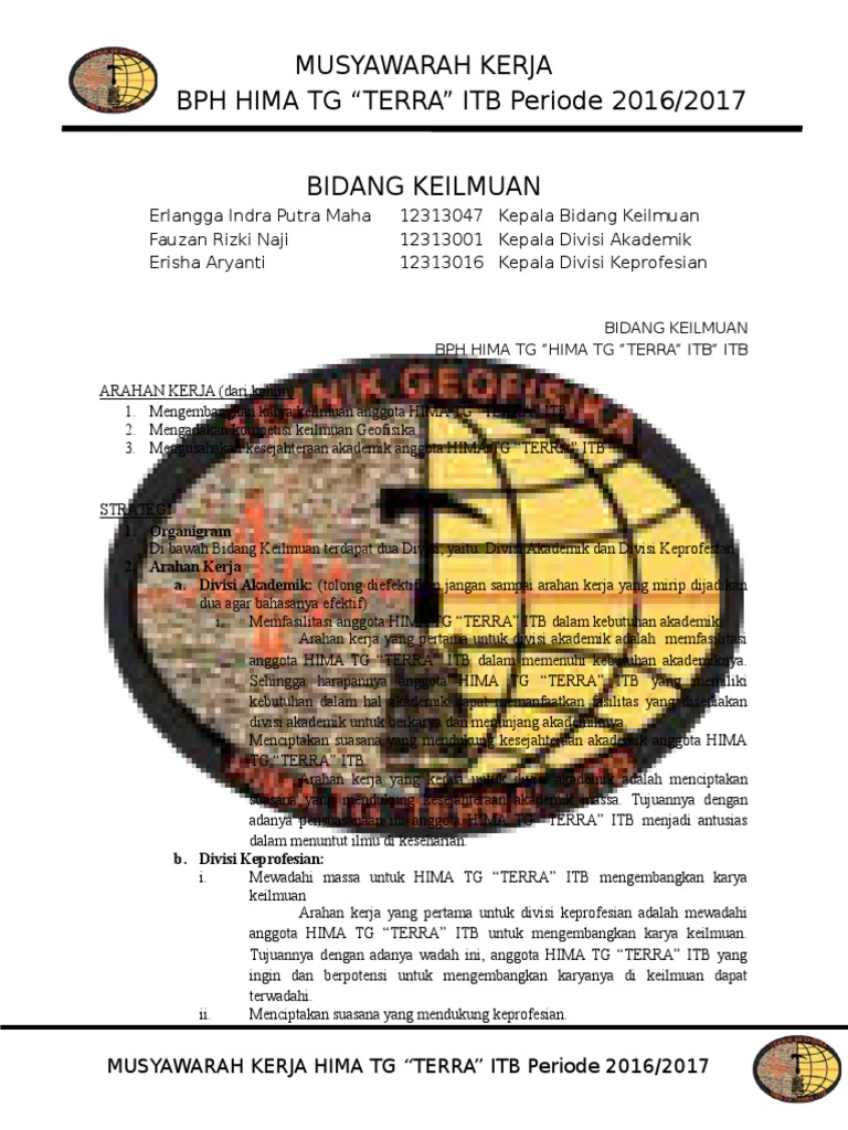 Rencana Kerja HIMA TG “TERRA” ITB 2016/2017 | PDF | Seni | Sains ...