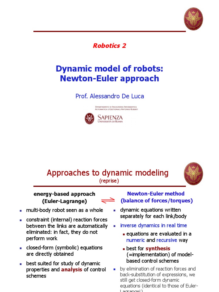 Dynamic Model of Robots: Newton-Euler Approach: Robotics 2 | Download Free PDF | Rotation Around ...
