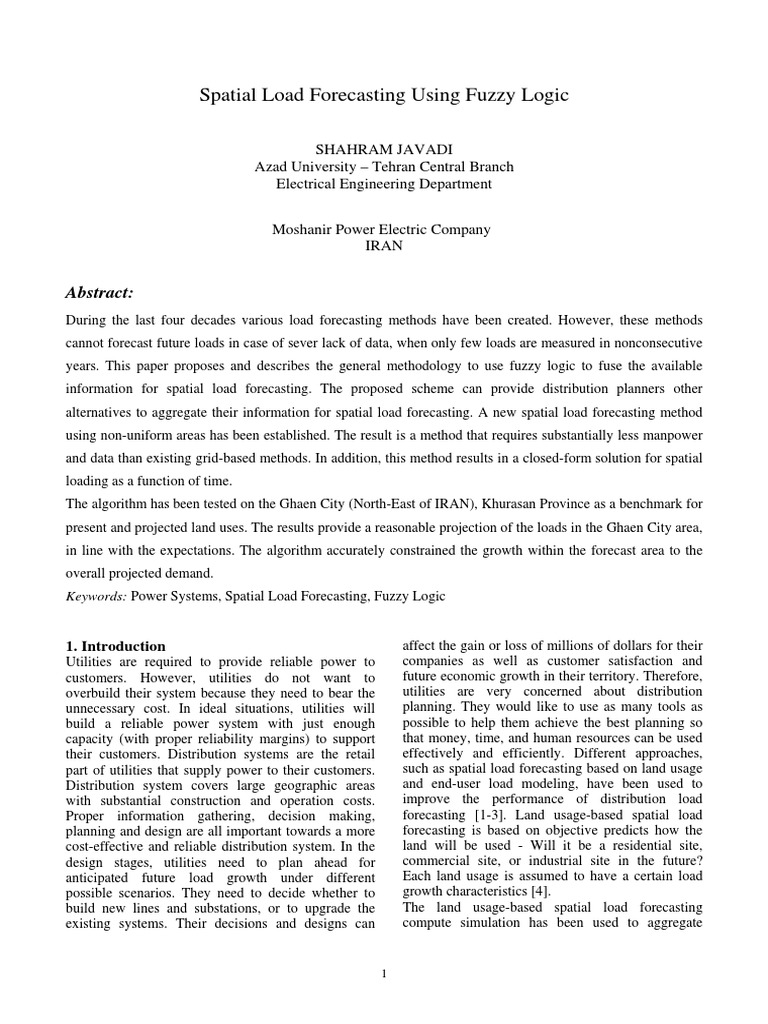Spatial Load Forecasting Using Fuzzy Logic: Abstract | PDF | Forecasting | Fuzzy Logic