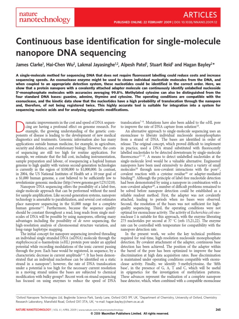 Continuous Base Identification For Single-Molecule Nanopore DNA ...