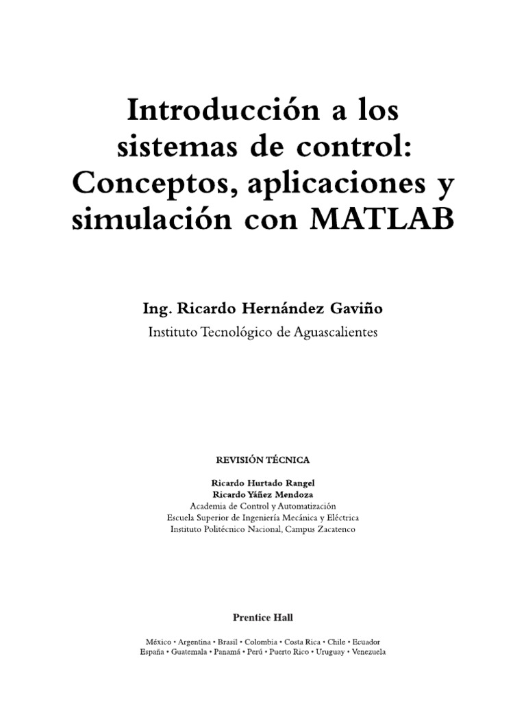 Introducción A Los Sistemas de Control Con MATLAB Parte 1 Hernández ...