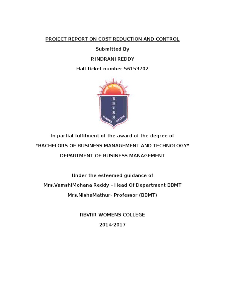 Project Report On Cost Reduction and Control | PDF | Cost Accounting ...