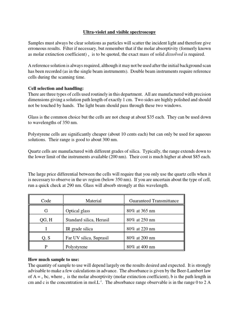 UV-Vis Spectroscopy Sample Preparation Guide | PDF | Ultraviolet ...