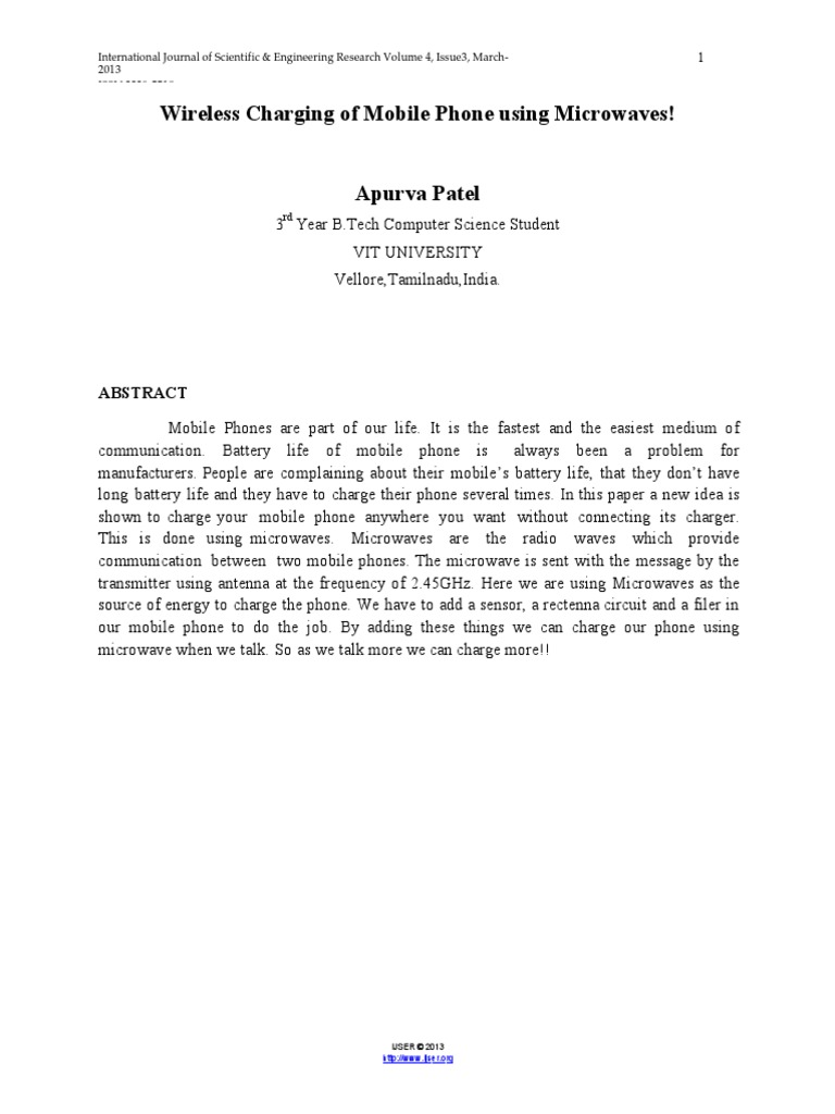 Wireless Charging of Mobile Phone Using Microwaves! | PDF | Rectifier ...