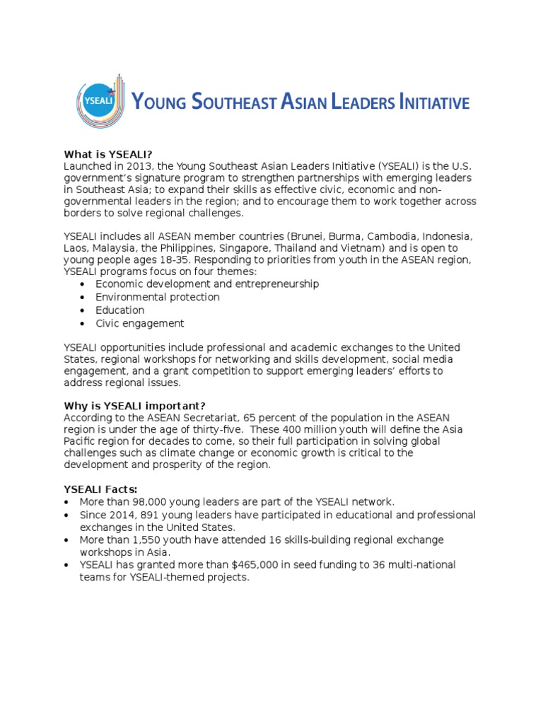YSEALI Overview 2016 | PDF | Association Of Southeast Asian Nations ...
