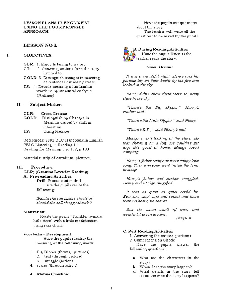 Four-Pronged Approach Lesson Plan | PDF | Sentence (Linguistics ...