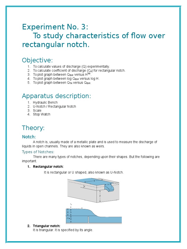 Experiment No. 3: To Study Characteristics of Flow Over Rectangular ...