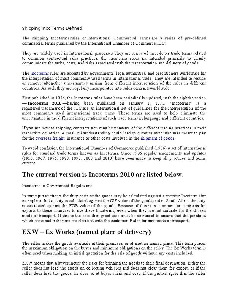 Shipping Inco Terms Defined | PDF | Trade | Industries