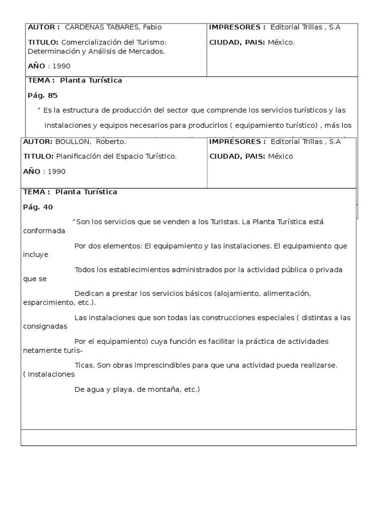 Fichas Planta Turistica | PDF | Turismo | Bienes