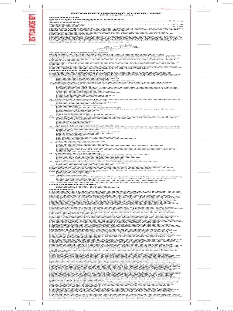Package Insert Dexamethasone Elixir 0.5mg 5mL | PDF | Corticosteroid ...