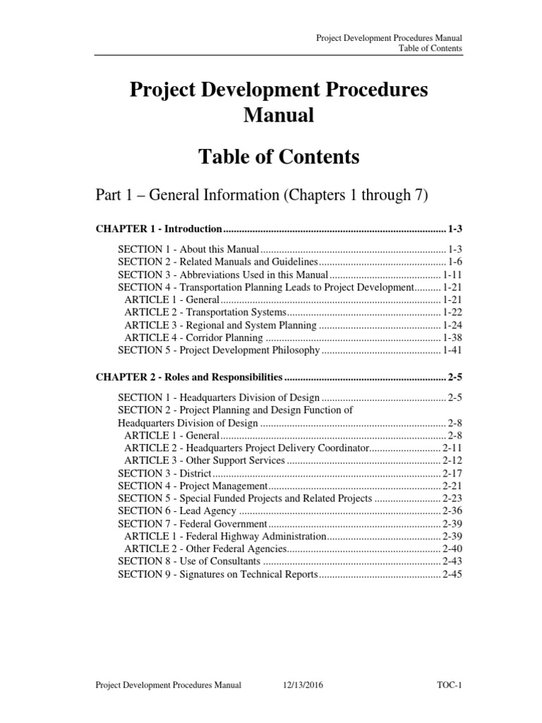 Project Development Procedures Manual: Part 1 - General Information ...