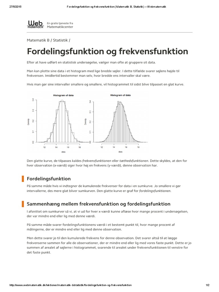 Fordelingsfunktion Og Frekvensfunktion (Matematik B, Statistik ...