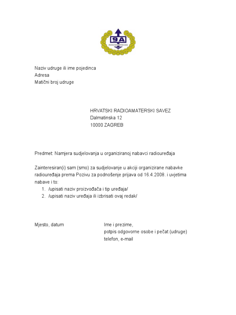 Pismo Namjere - Primjer[1]