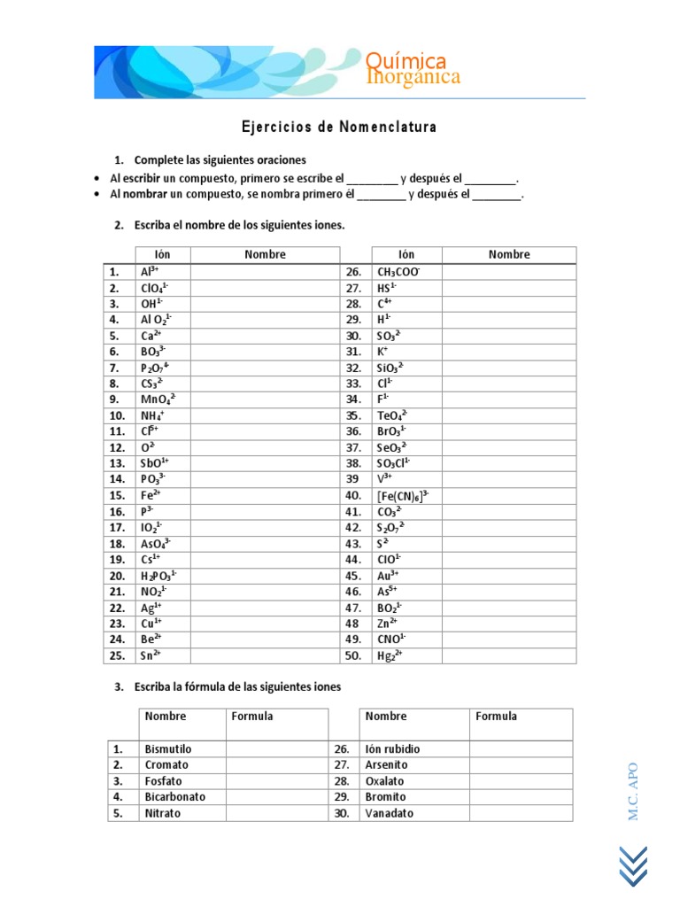 Ejercicios de Nomenclatura