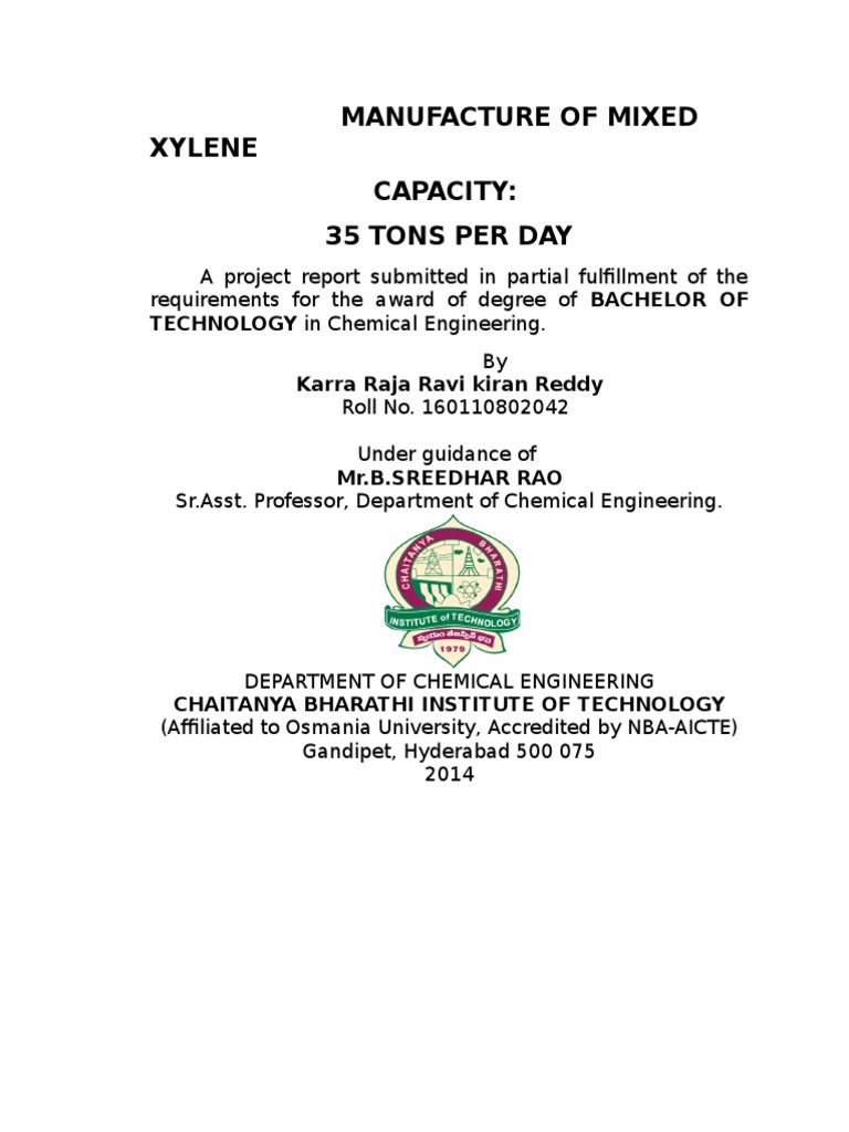 Manufacture of Mixed Xylenes Process Report | PDF | Zeolite | Catalysis