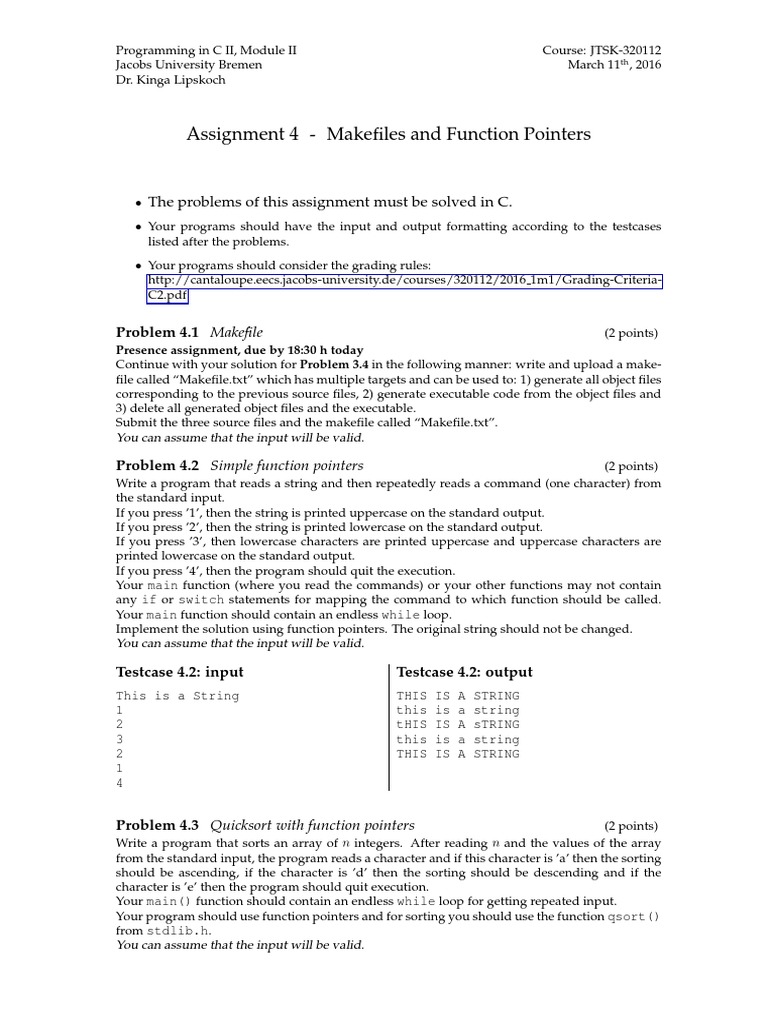 Assignment 4 Makefiles And Function Pointers The Problems Of This