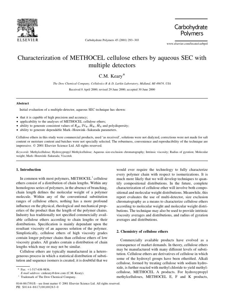 Characterization of METHOCEL Cellulose Ethers by Aqueous SEC With ...