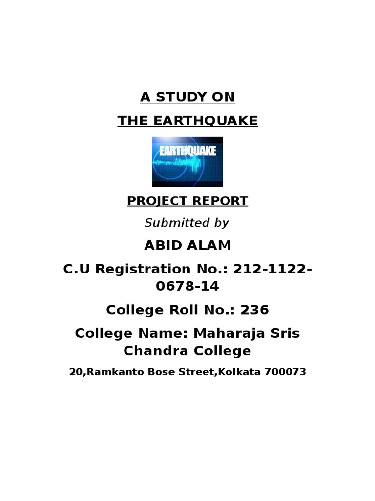 A Study On The Earthquake: Project Report | PDF