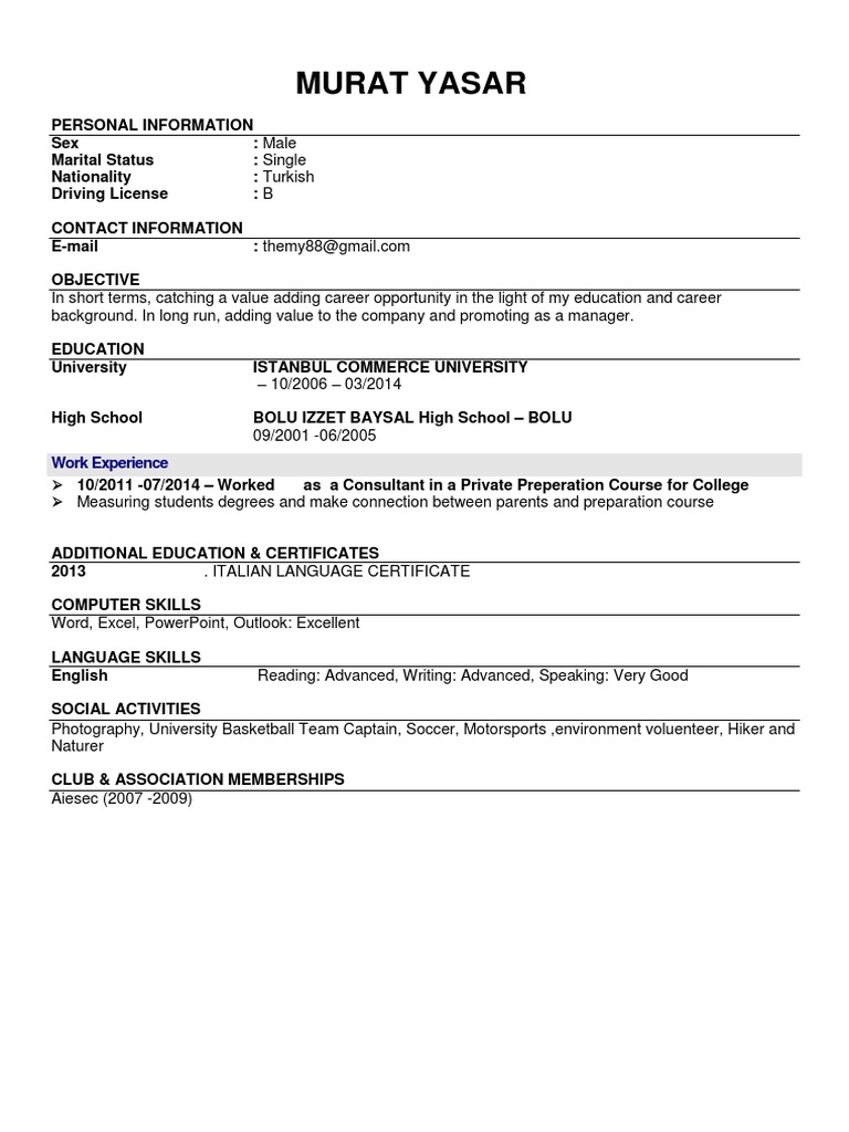 Murat Yasar cv1 | PDF