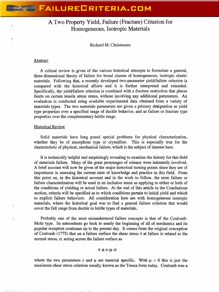 Two Property Yield Failure Fracture Criterion For Homogeneous Isotropic ...