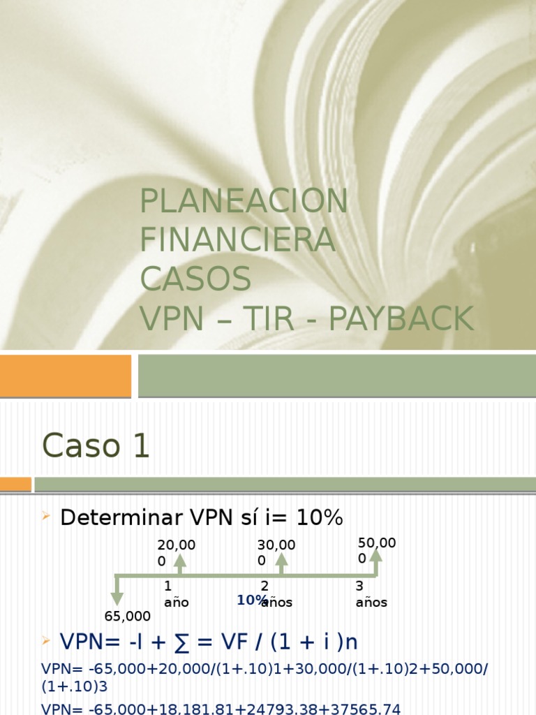 Análisis financiero de proyectos de inversión: Estudio de casos sobre VPN, TIR y periodo de ...