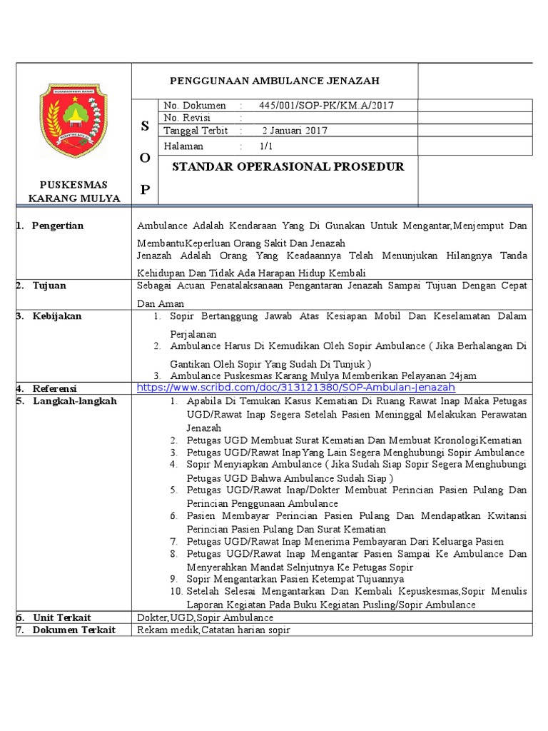 Sop Penggunaan Ambulance Jenazah | PDF