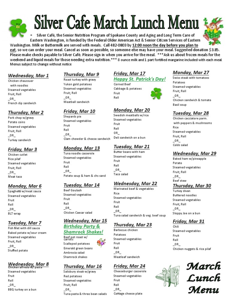 Silver Cafe Lunch Menu March 2017 | PDF | Turkey Meat | Salad